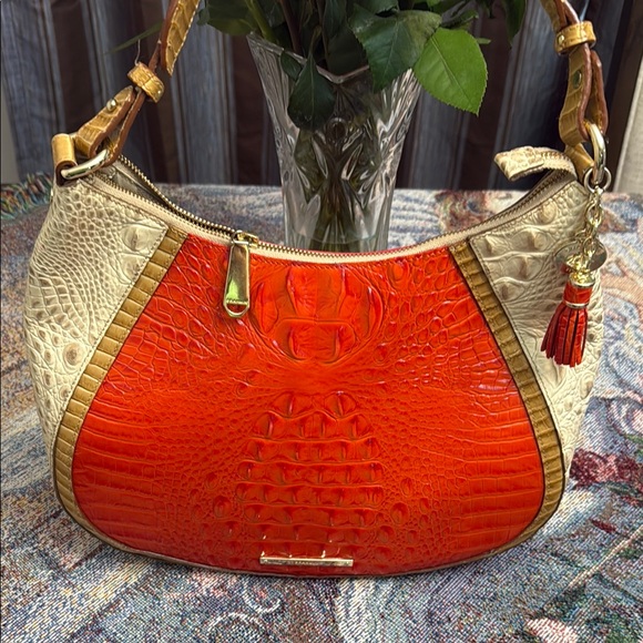 Brahmin | Bags | Brahmin Hobo Orange And Cream Crocodile Embossed ...